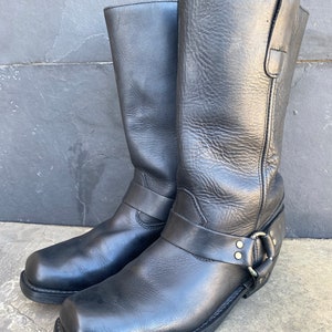 Motoman Vintage Harness Ring Boots Black Moto Riding Square Toe EU 44 ...