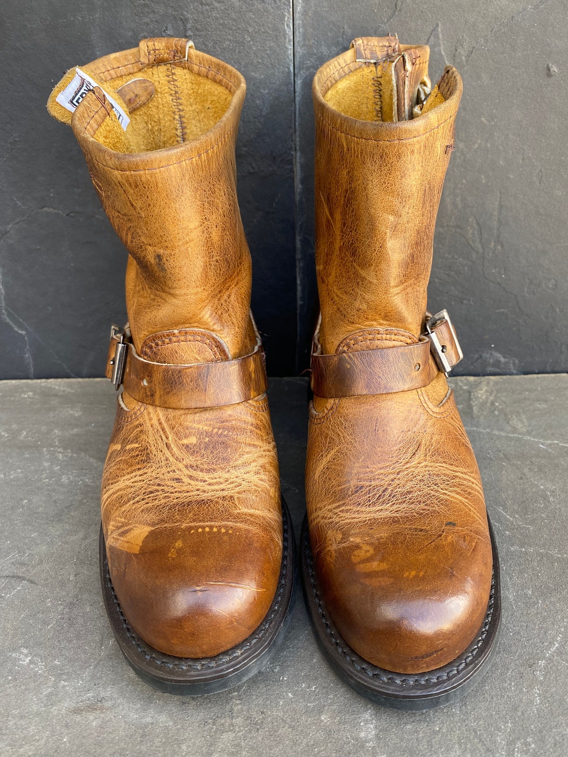 Women FRYE Veronica Short Brown Leather Engineer Moto Boots - Etsy