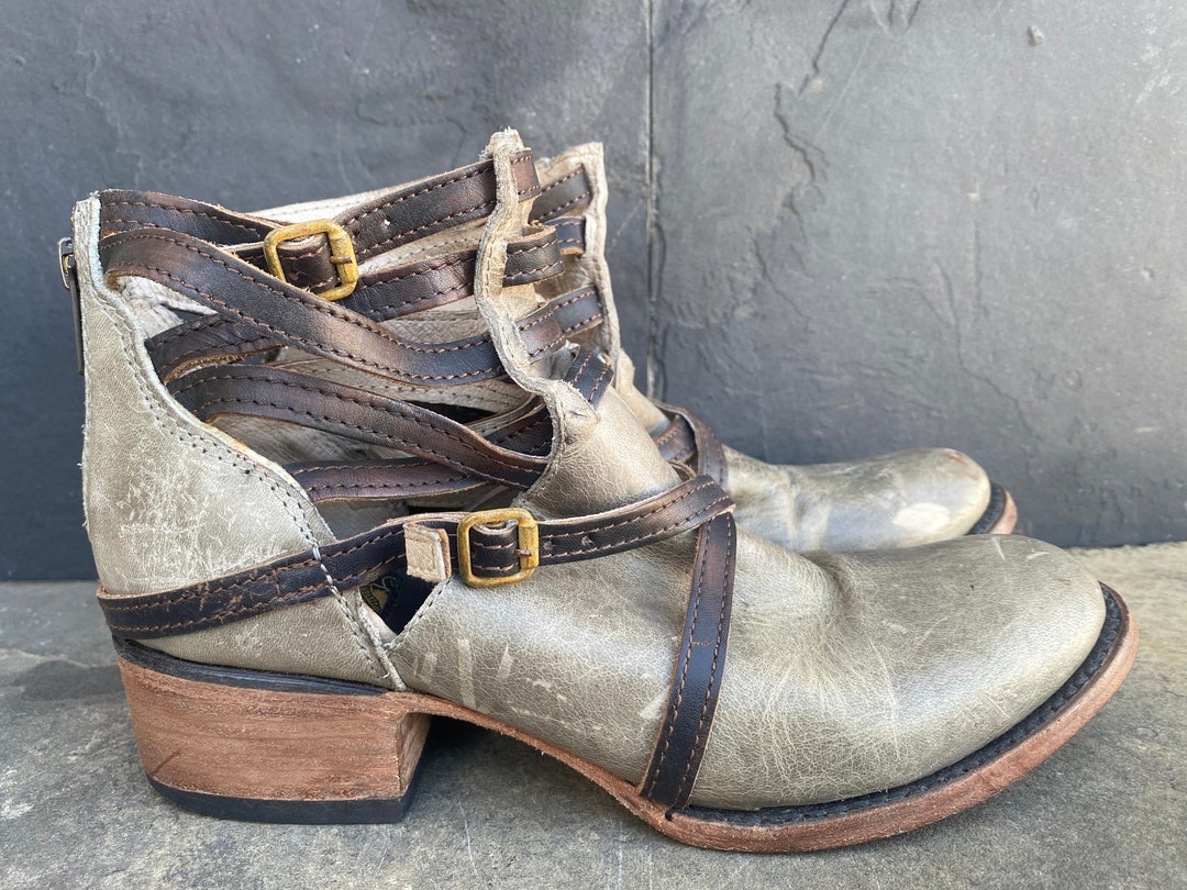 Freebird by Steven Stair Brown Leather Strap Ankle Booties Sz:- 7 - Etsy