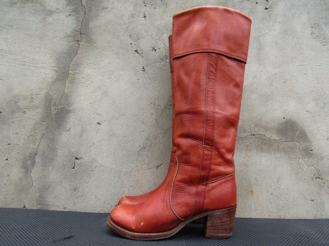 FRYE Vintage Campus Rare Red 60/70s Tall Square Toe Boots USA Made 6.5 ...
