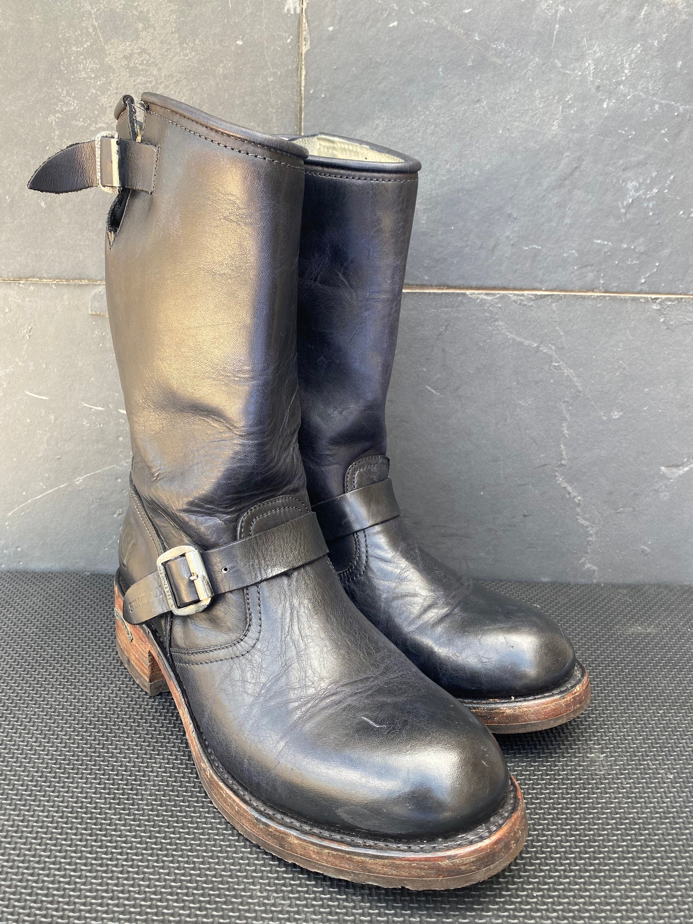 SENDRA Vintage Mens Leather Boots Biker Western Engineer Boots Buckle ...