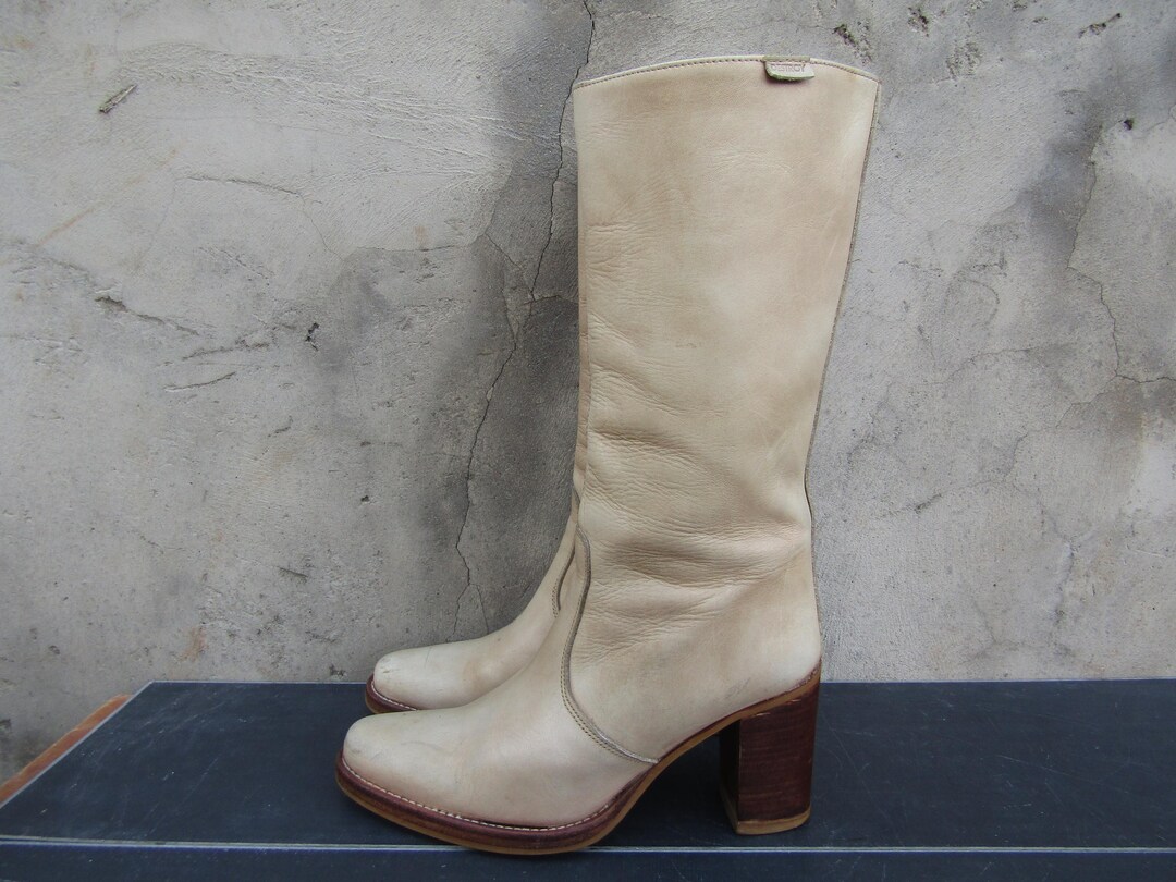 Vintage Destroy Y2K Leather Platform Chunky Heel Boot Ivory EU 39 US 9 ...