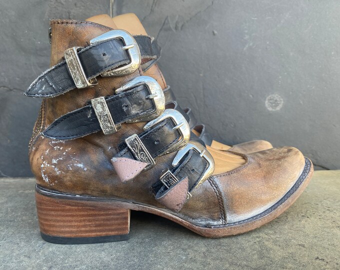 Freebird by Steven Scarlett Booties Ankle 4 Buckle Brown Leather Women’s Size: 7 - Etsy