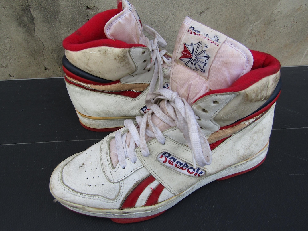 Vintage 80s Reebok Red White Athlete Shoe High Top Basketball Sneaker ...