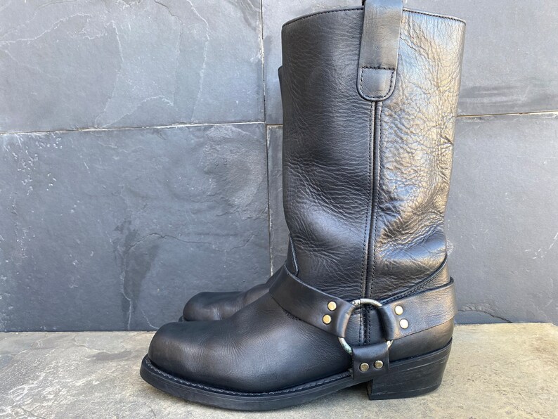 Motoman Vintage Harness Ring Boots Black Moto Riding Square Toe EU 44 ...