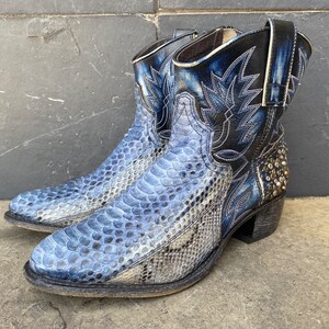 SENDRA Blue Cowboy Boots Nubuck Leather and Python Leather Sz 38 | US 7 ...