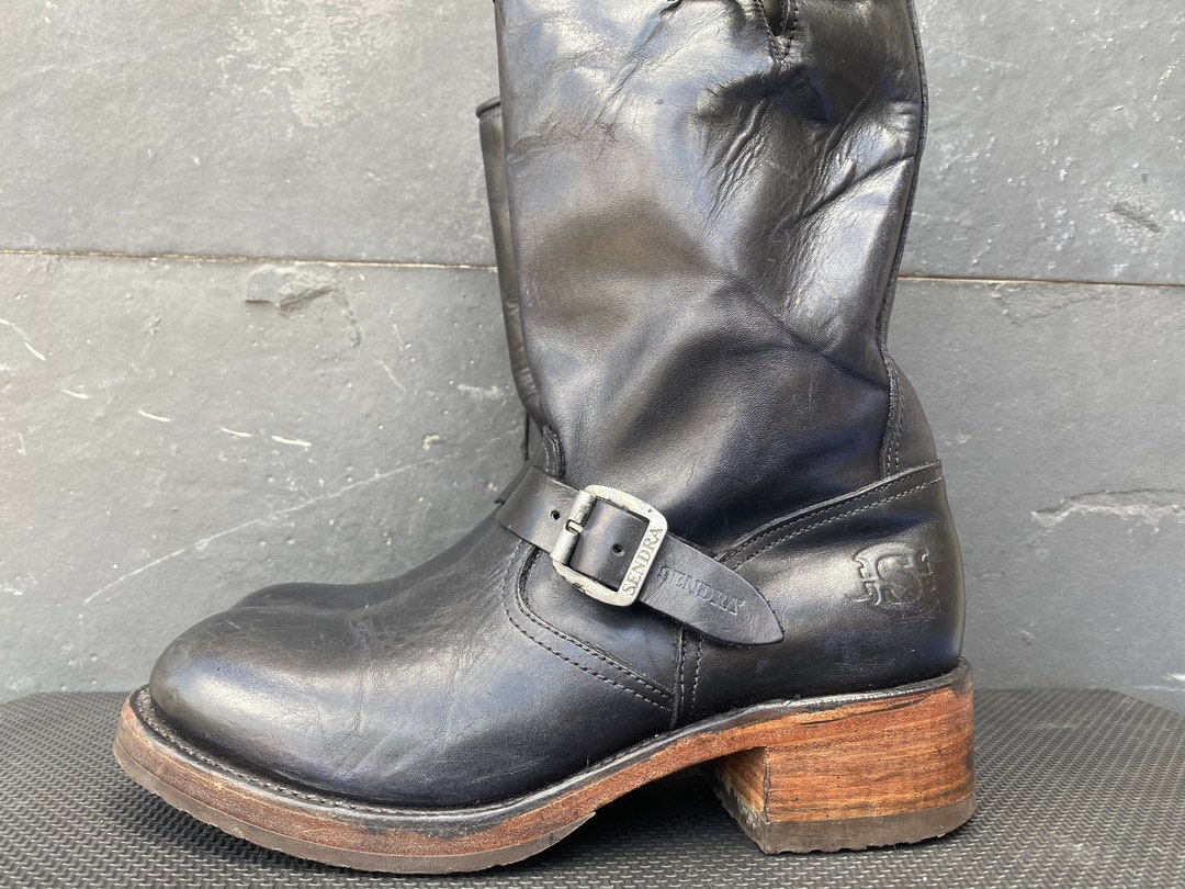 SENDRA Vintage Mens Leather Boots Biker Western Engineer Boots Buckle ...