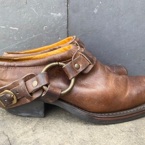 Frye Square Toe Western Saddle Slip on Mules Clogs Belted Riding Boots ...