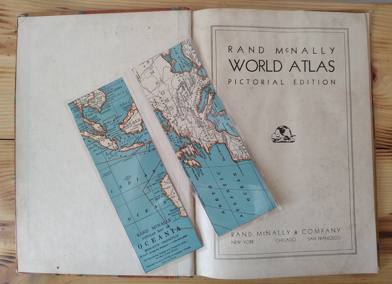 Vintage Atlas Bookmark, Vintage Maps, Laminated & Double Sided, Paper ...