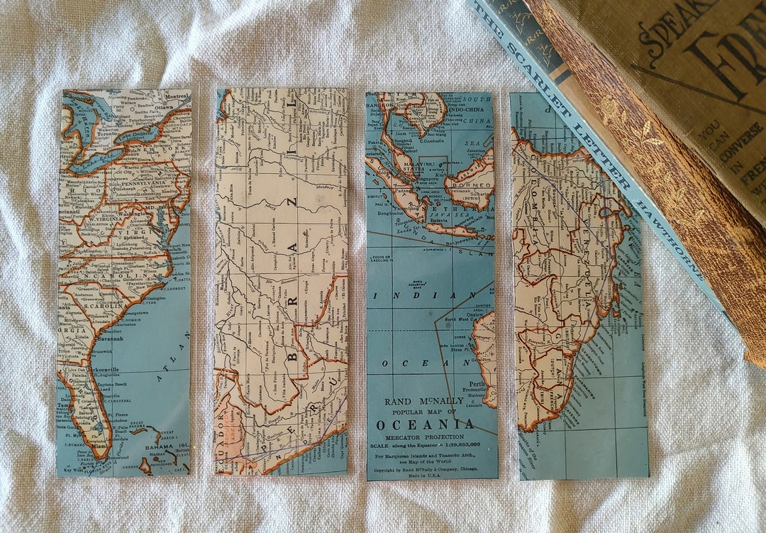 Vintage Atlas Bookmark, Vintage Maps, Laminated & Double Sided, Paper ...