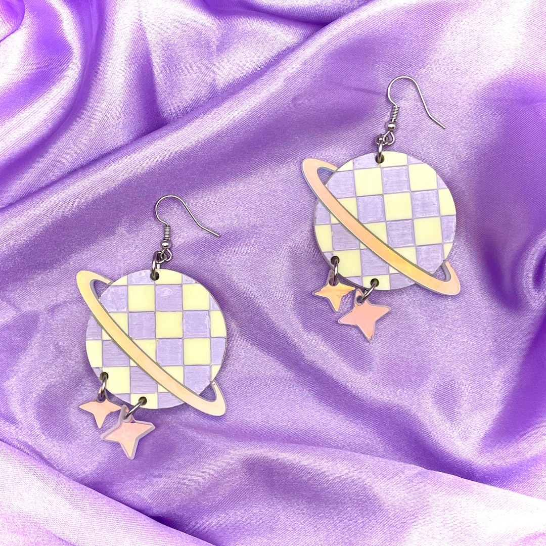 Pastel Checkered Planets Earthbound Magicant Acrylic Earrings - Etsy