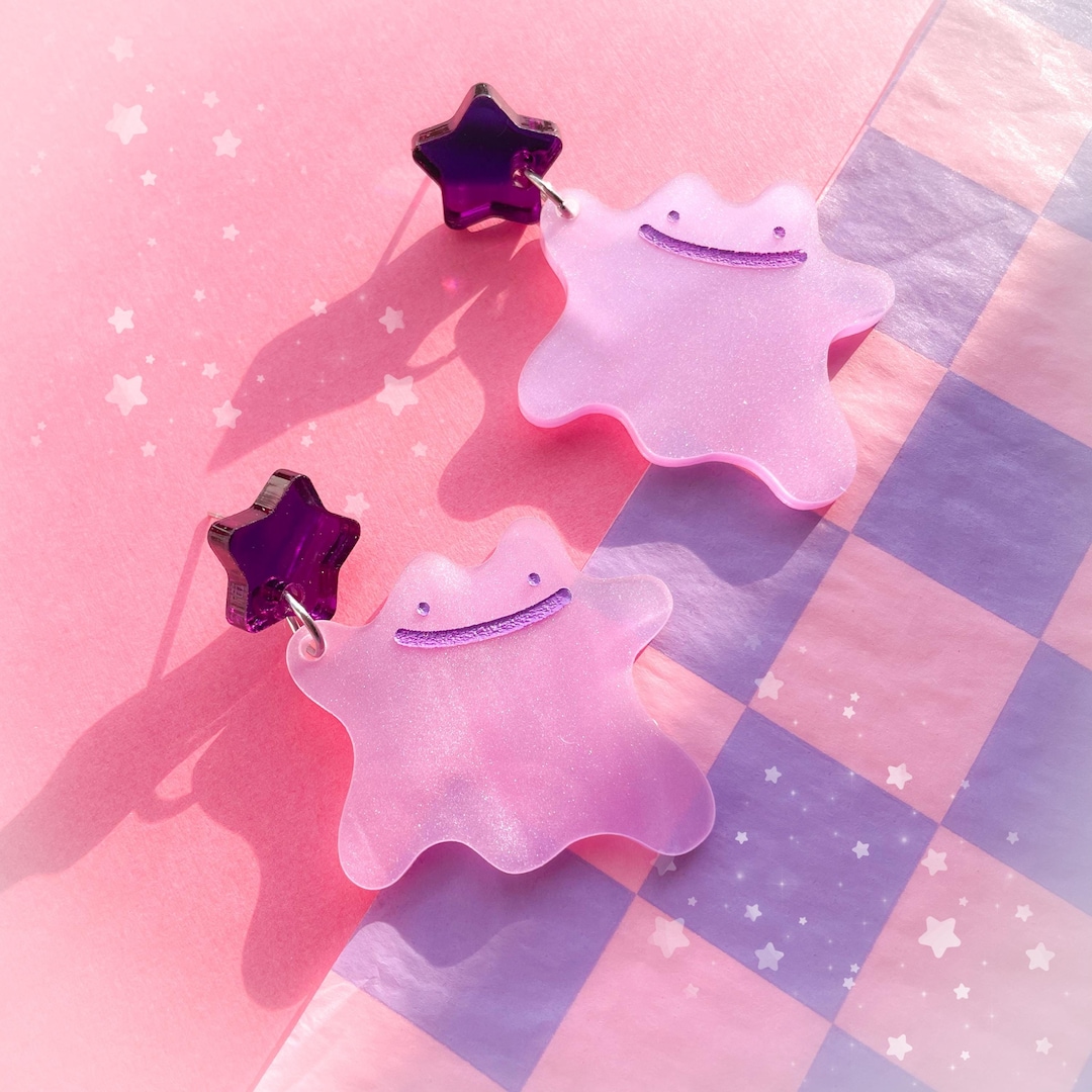 Ditto Pokémon Acrylic Star Stud Dangle Earrings - Etsy