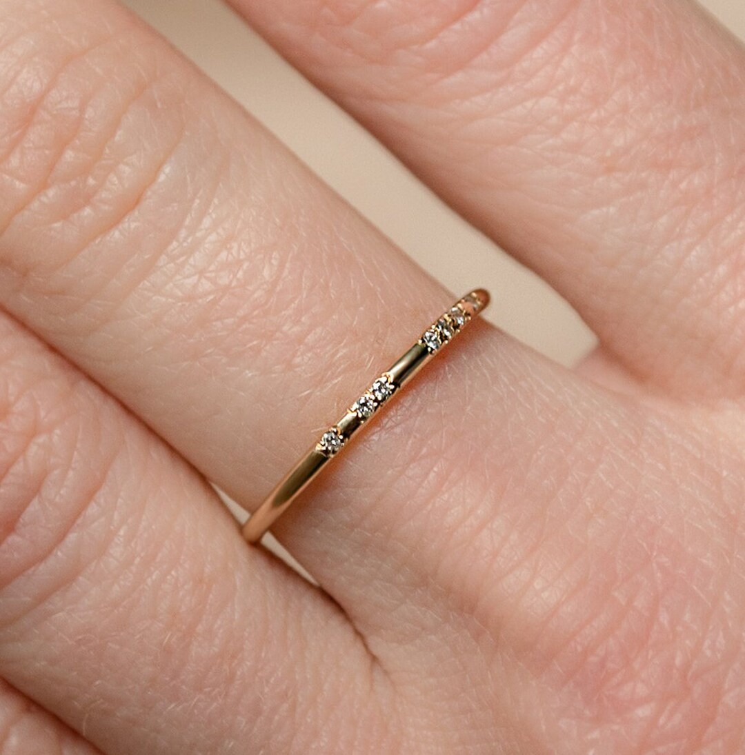 LOVE Morse Code Gold Band With Diamonds/ Gold Ring Band/ Stacking Ring ...