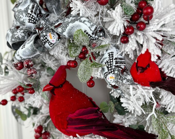 Cardinal Wreath, Winter Wreath, Red Bird Wreath , Wreath With Berries ...