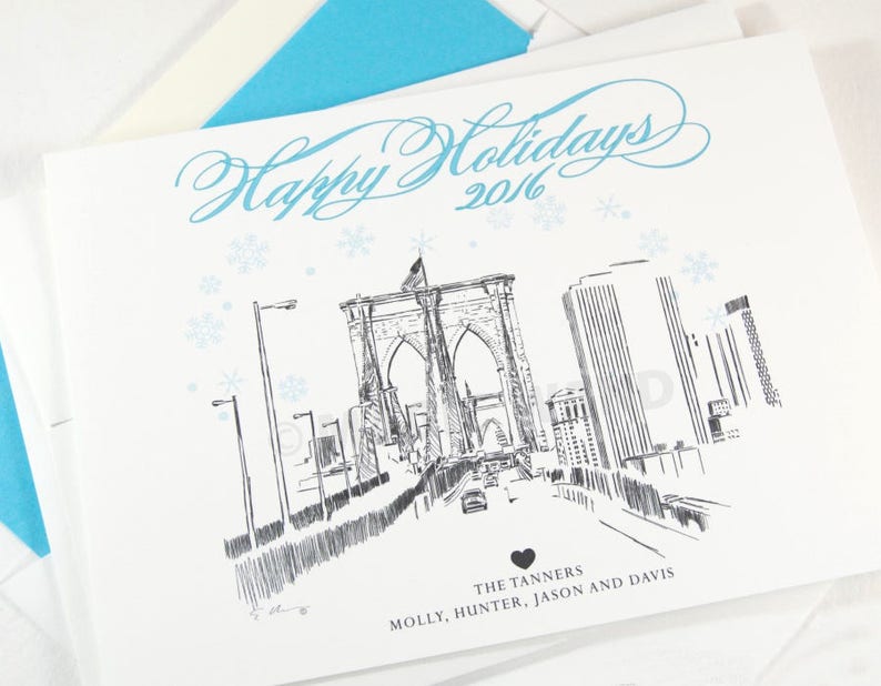 Brooklyn Skyline Christmas Cards, New York, Holiday Cards, Xmas Cards ...