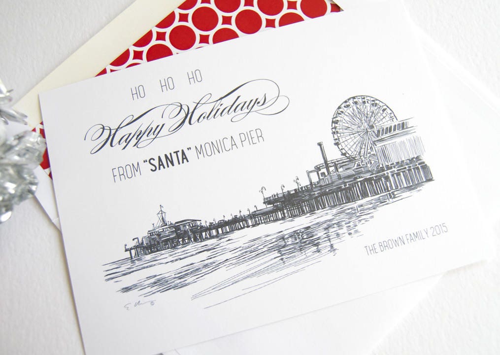 Santa Monica Pier Skyline Christmas Cards, California, Holiday Cards ...