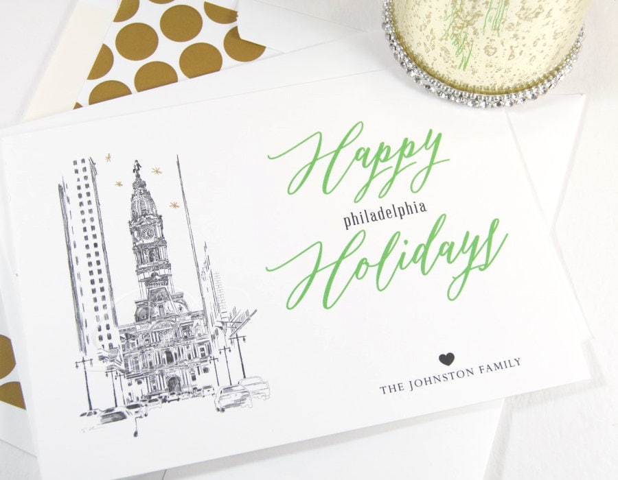 Philadelphia City Hall Skyline Christmas Cards, Holiday Cards, Xmas ...