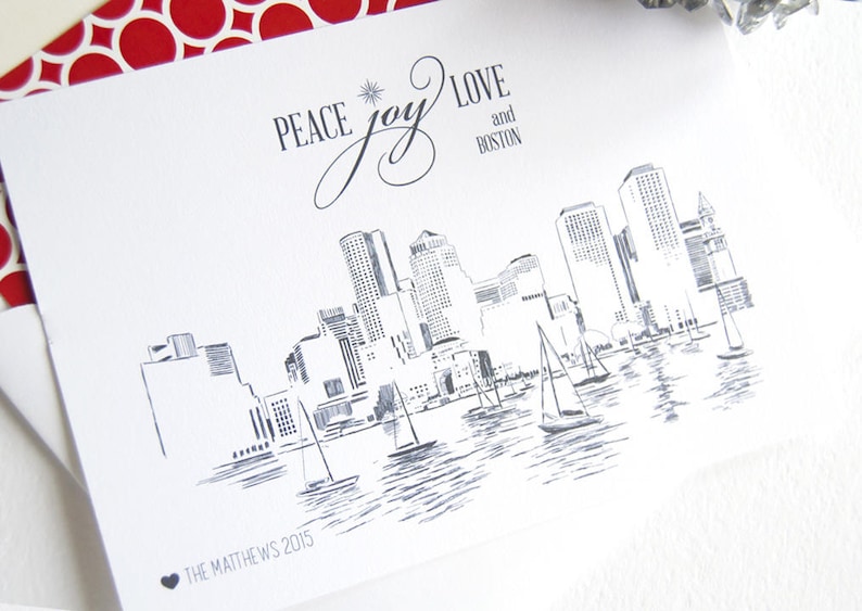 Boston Skyline Christmas Cards, Holiday Cards, Xmas Cards, Holiday ...