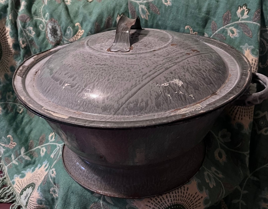 Antique Enamel Ware Dough Proofing Bowl With Lid - Etsy