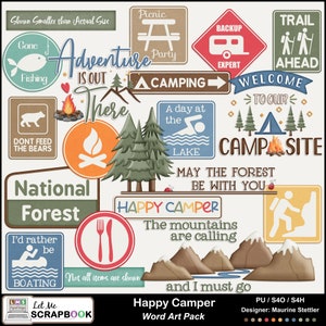 Happy Camper Word Art: Digital Scrapbook - Etsy
