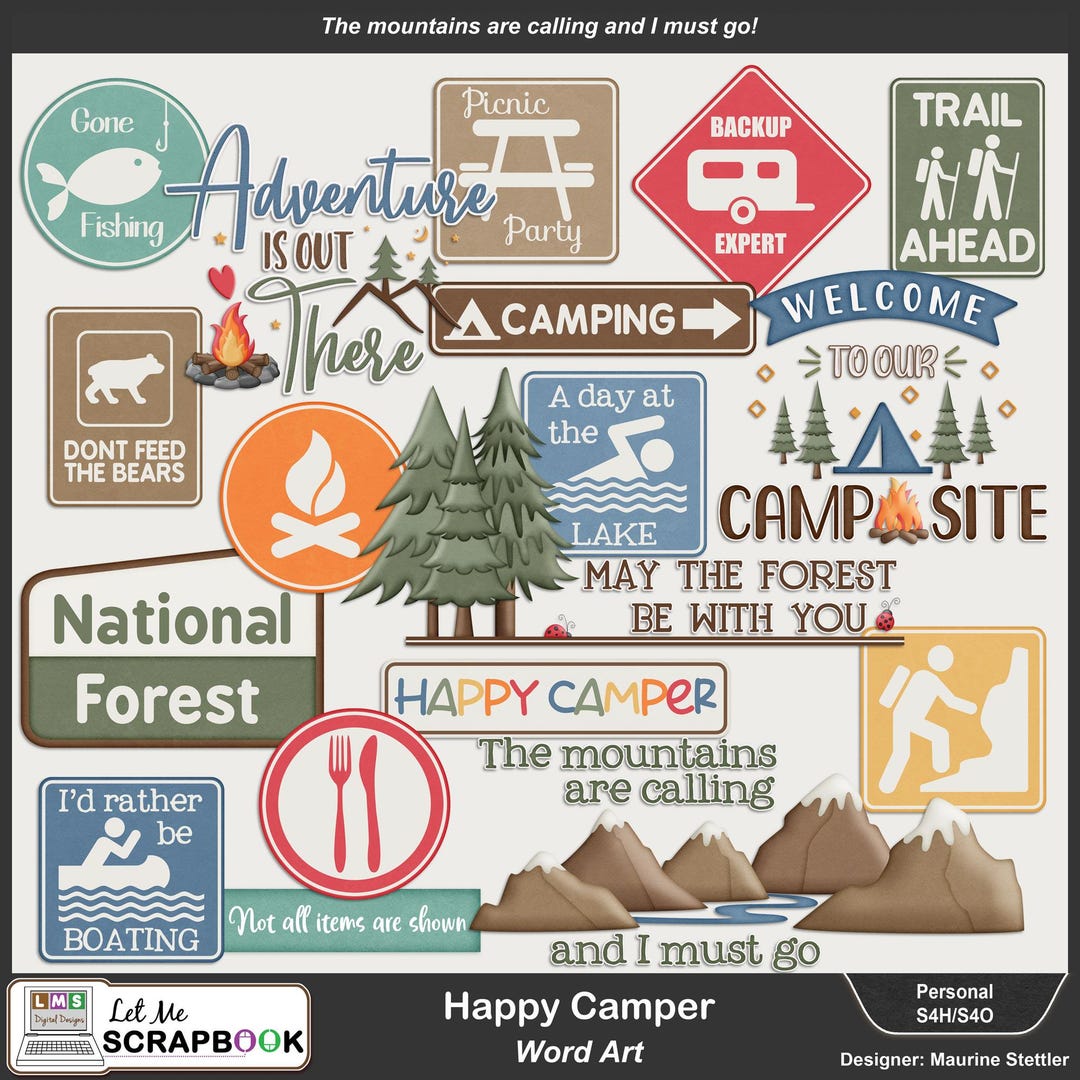 Happy Camper Word Art: Digital Scrapbook - Etsy