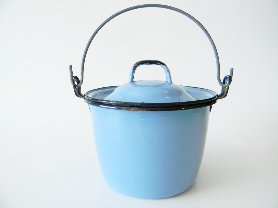 Blue Enamel Pail With Black Trim Wire Bail - Etsy