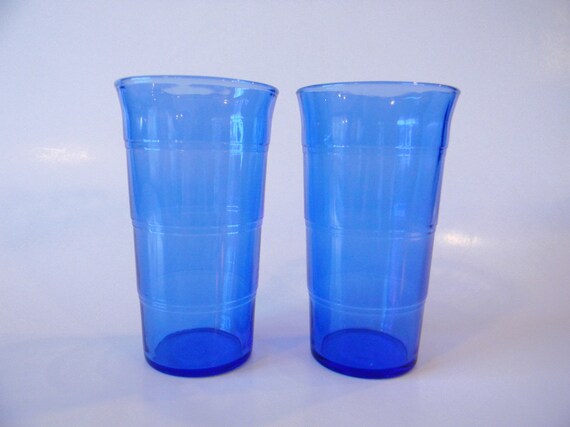 Drinkware Home & Living Two Hazel Atlas Cobalt Blue Stacked Panel ...