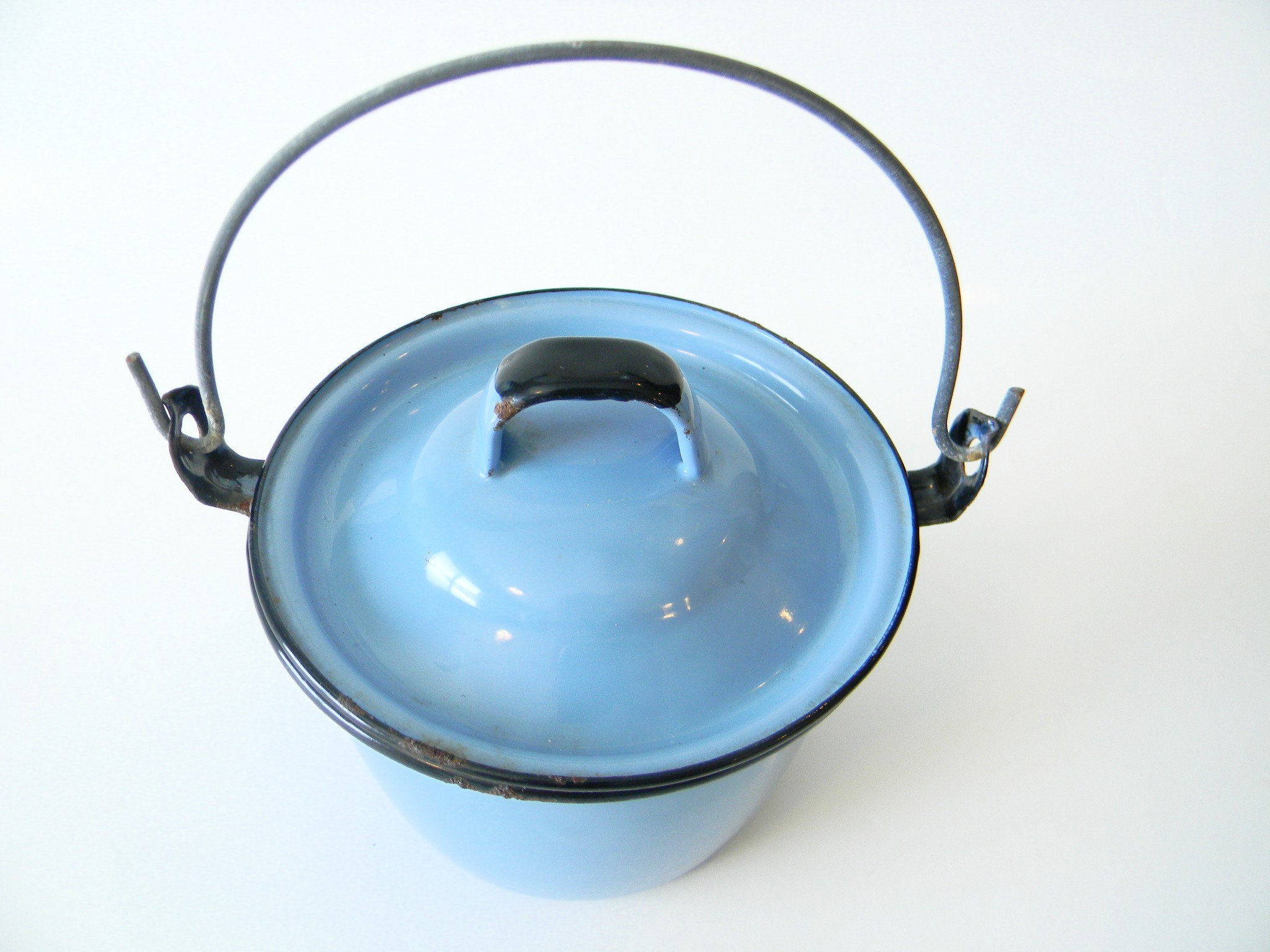 Blue Enamel Pail With Black Trim Wire Bail - Etsy
