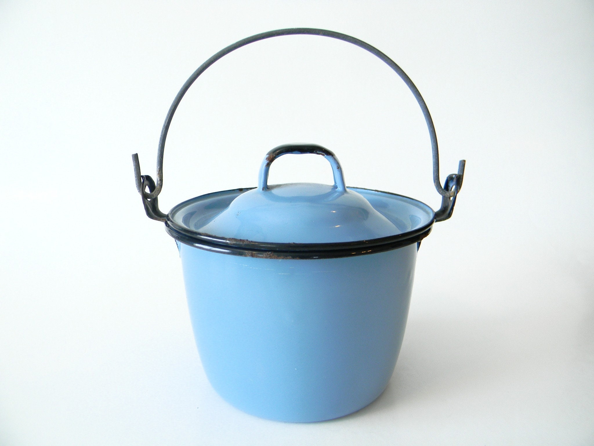 Blue Enamel Pail With Black Trim Wire Bail - Etsy