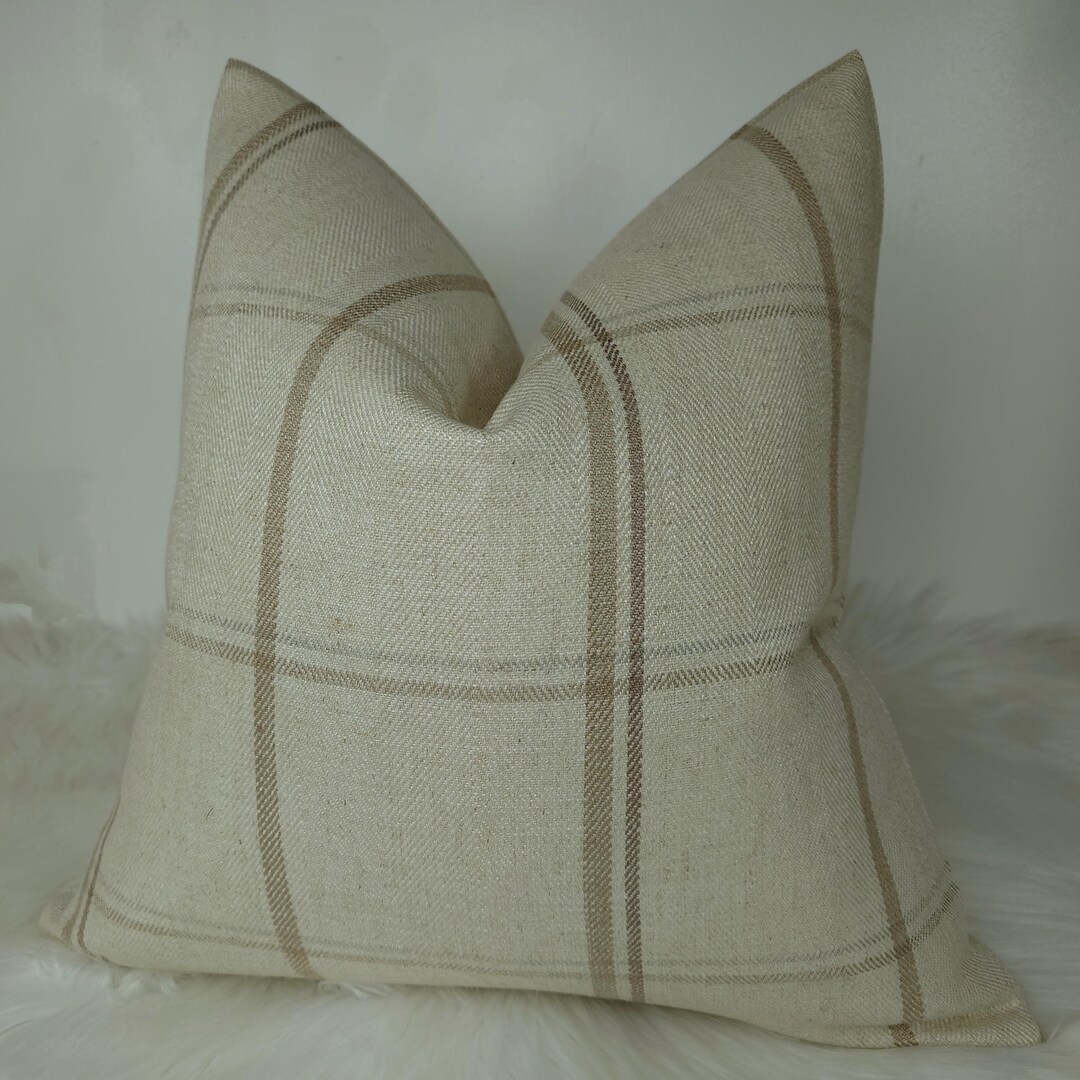 Plaid Highland Check Fabric Cushion Cover Beige Traditional Classic ...