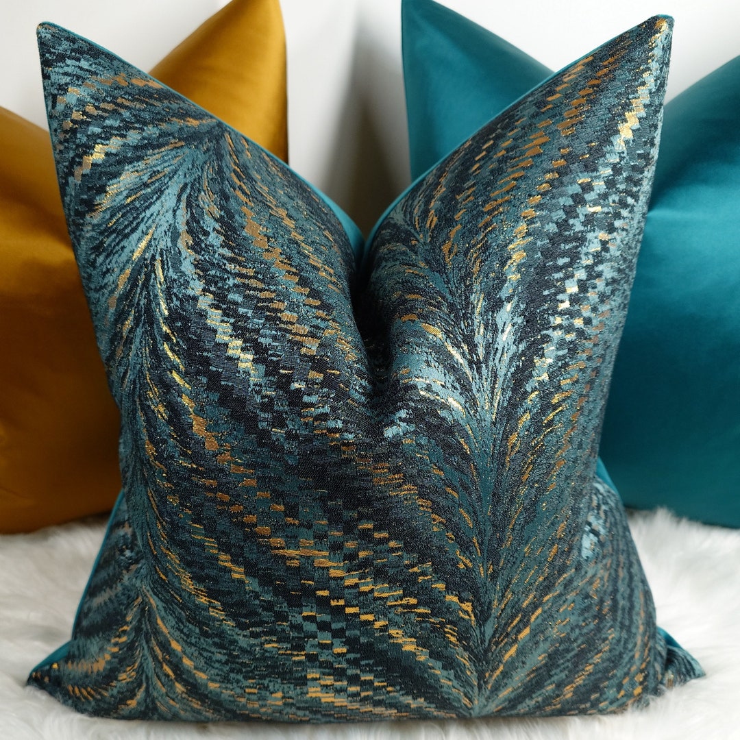 Luxury Teal & Gold Metallic Luxor Cushion Cover New Home Sofa and Bed ...