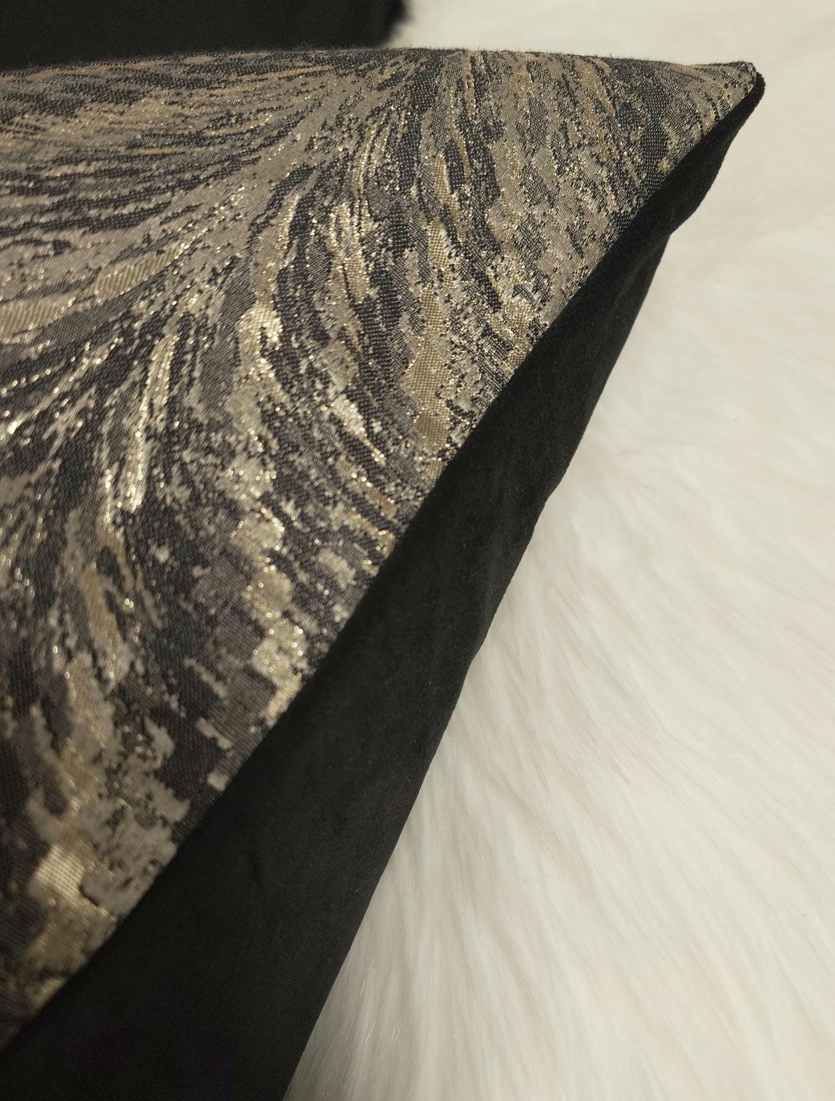 Luxury Black & Gold Metallic Luxor Charcoal Cushion Cover New Home Sofa ...