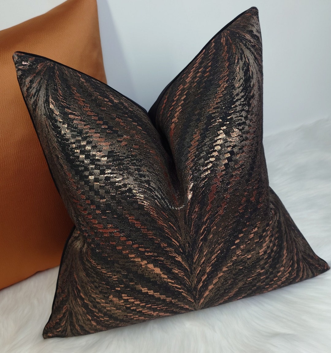 Luxury Luxor Bronze Metallic Luxor Cushion Cover Black and Bronze New ...