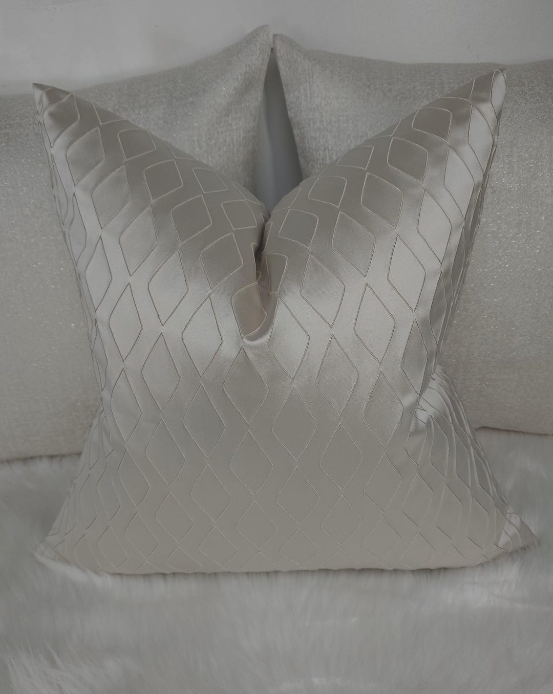 ASTEROID Cream Ivory Fabric Cushion Cover Handmade Double Sided, Modern ...
