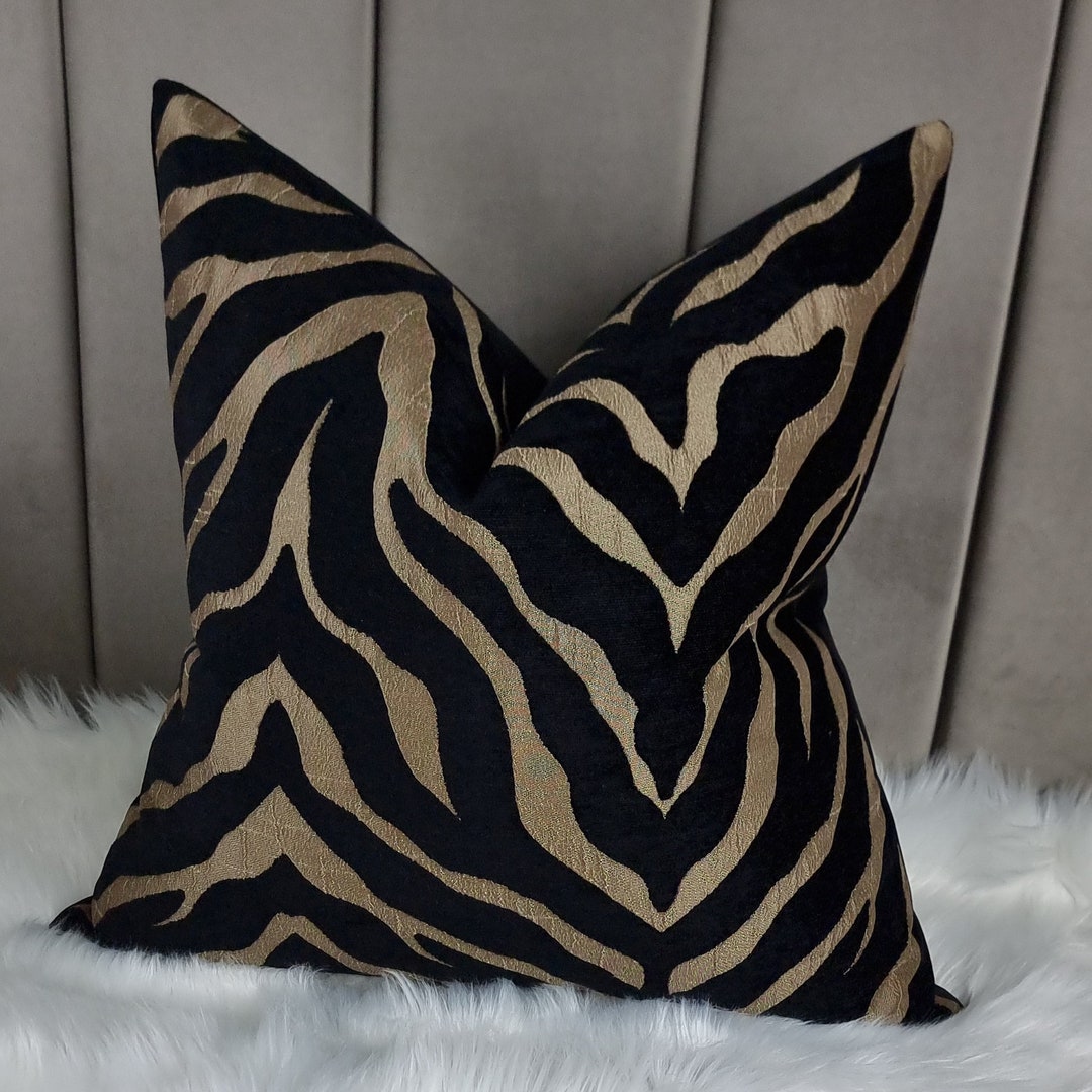 Zebra Animal Print Pillow Cover Porter & Stone LIMPOPO Black Bronze ...