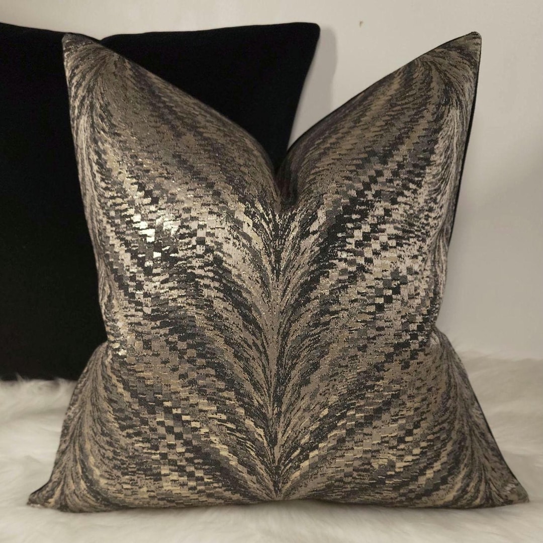 Luxury Black & Gold Metallic Luxor Charcoal Cushion Cover New Home Sofa ...