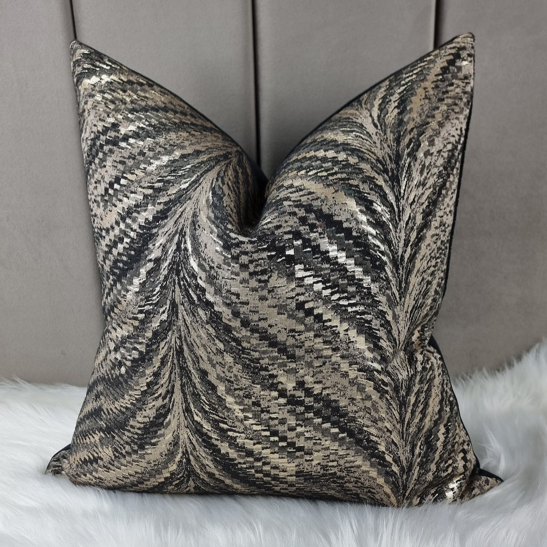 Luxury Black & Gold Metallic Luxor Charcoal Cushion Cover New Home Sofa ...