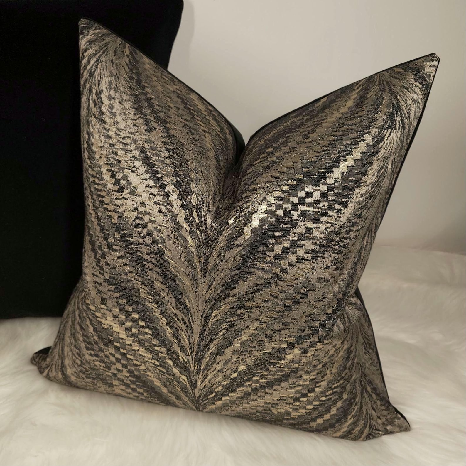 Luxury Black & Gold Metallic Luxor Charcoal Cushion Cover New Home Sofa ...