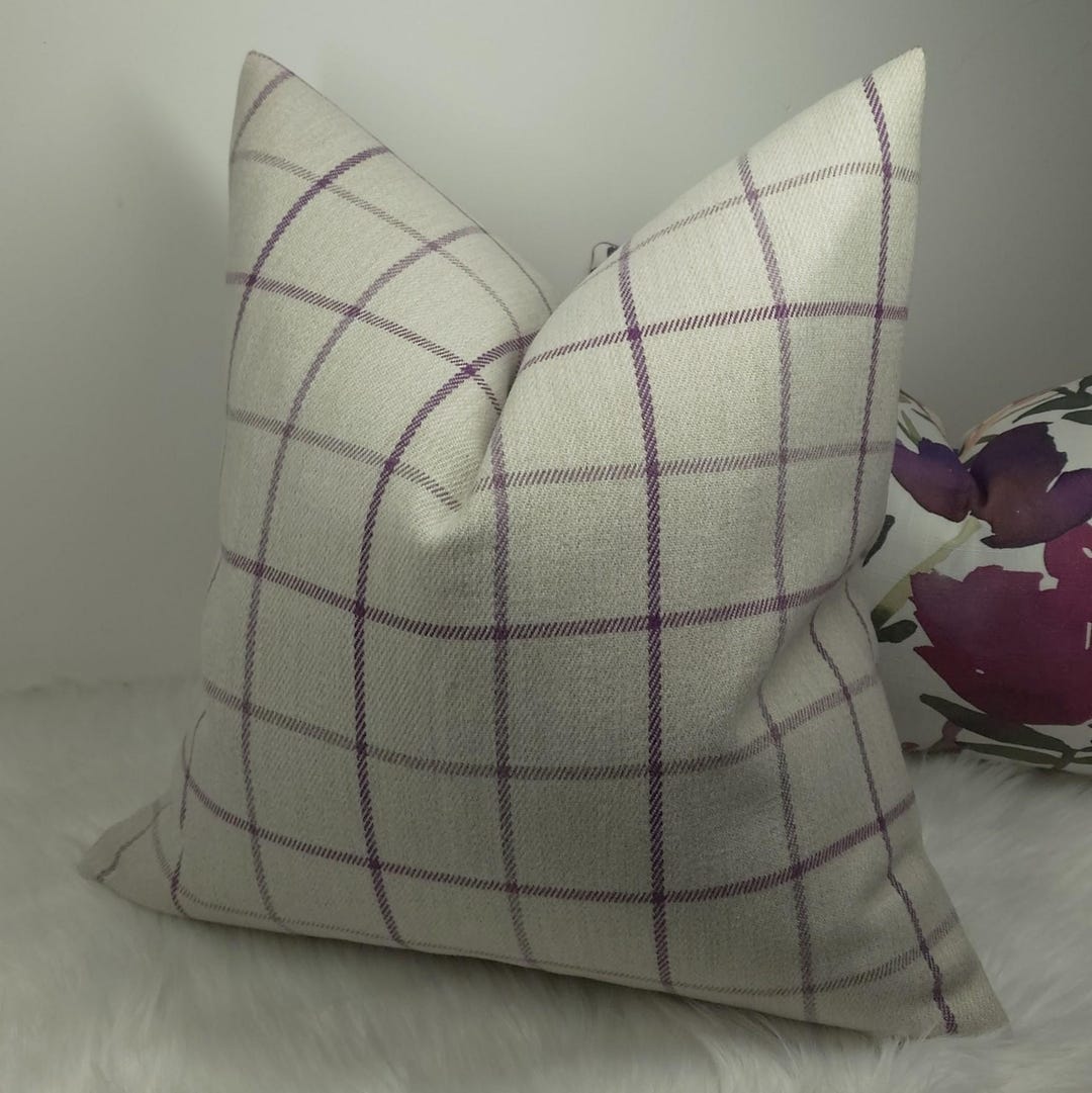 Purple Beige Check Cushion Cover, Prestigious Textiles Brodie Fabric ...