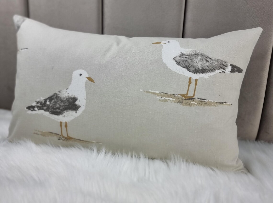 12"x20" Sanderson Shore Birds Cushion Cover, Grey, Reverse Cotton ...