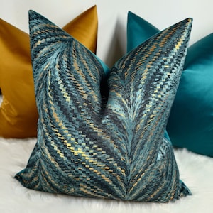 Luxury Teal & Gold Metallic Luxor Cushion Cover New Home Sofa and Bed ...