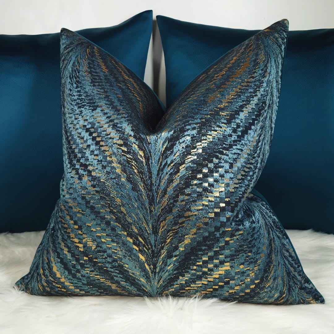 Luxury Teal & Gold Metallic Luxor Cushion Cover New Home Sofa and Bed ...
