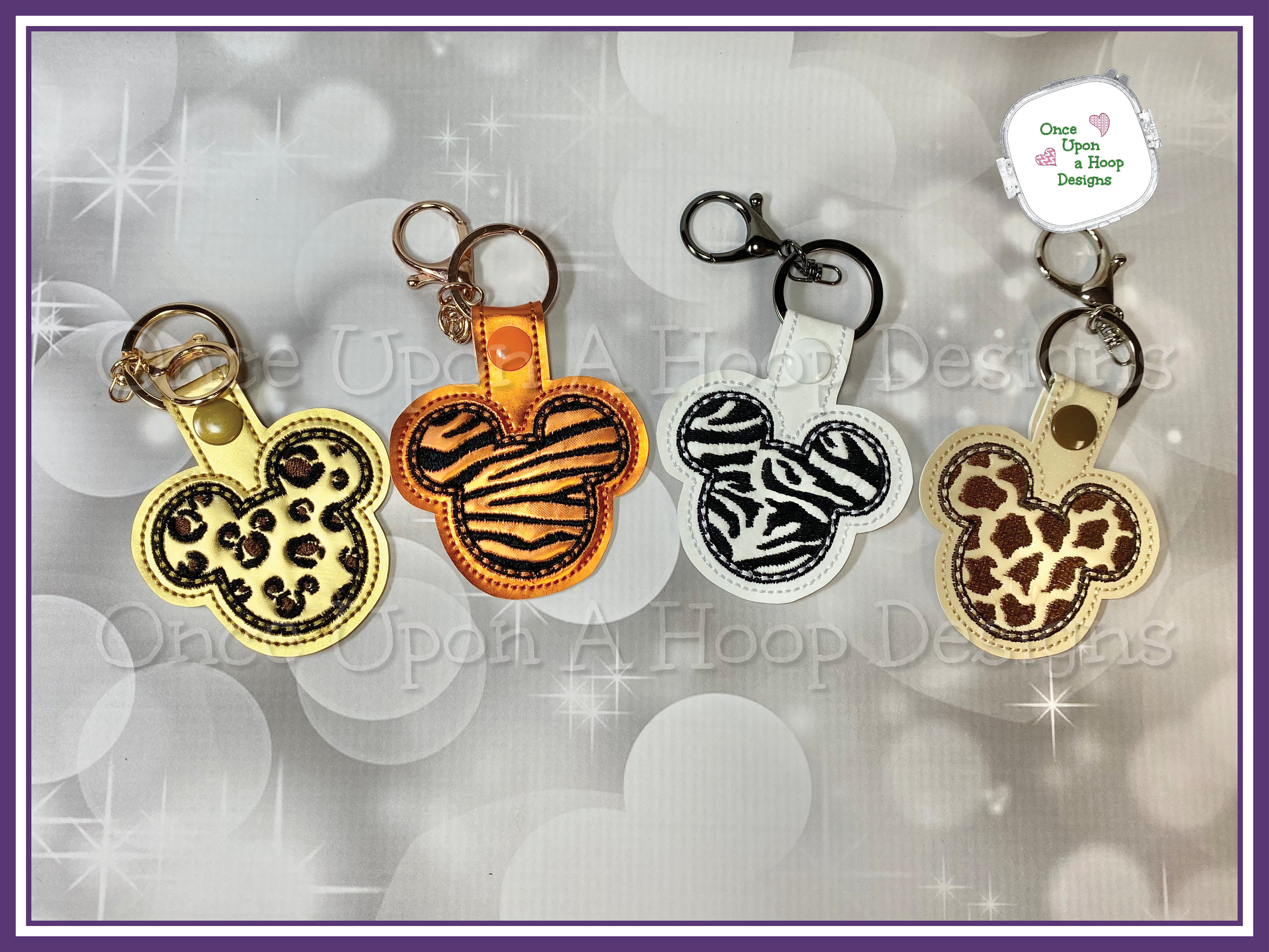 Mouse Head Tiger Stripe Key Ring Set ITH Digital Machine Embroidery ...