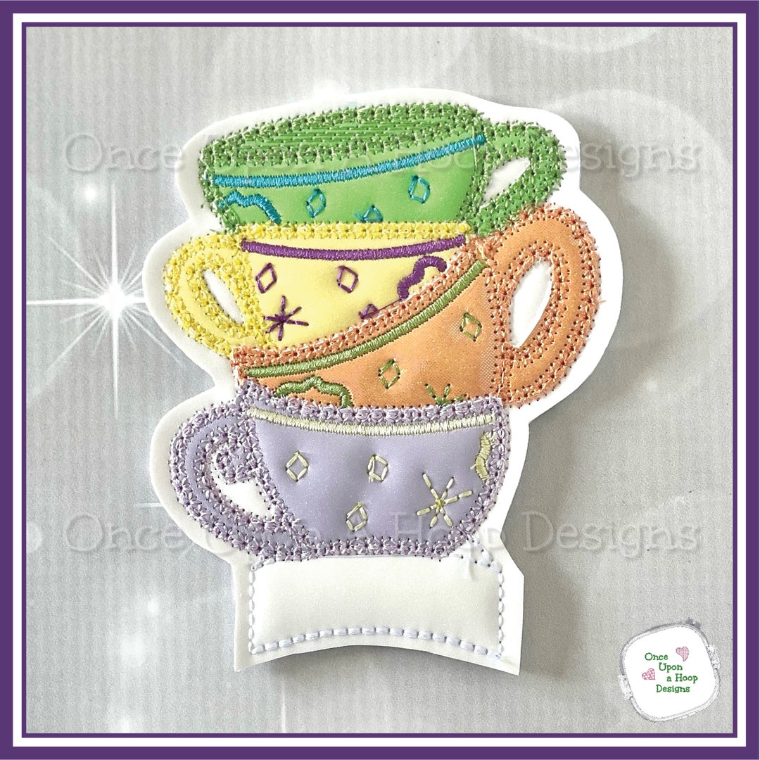 Stacked Tea Cups Add-on Center ITH Digital Machine Embroidery Design ...