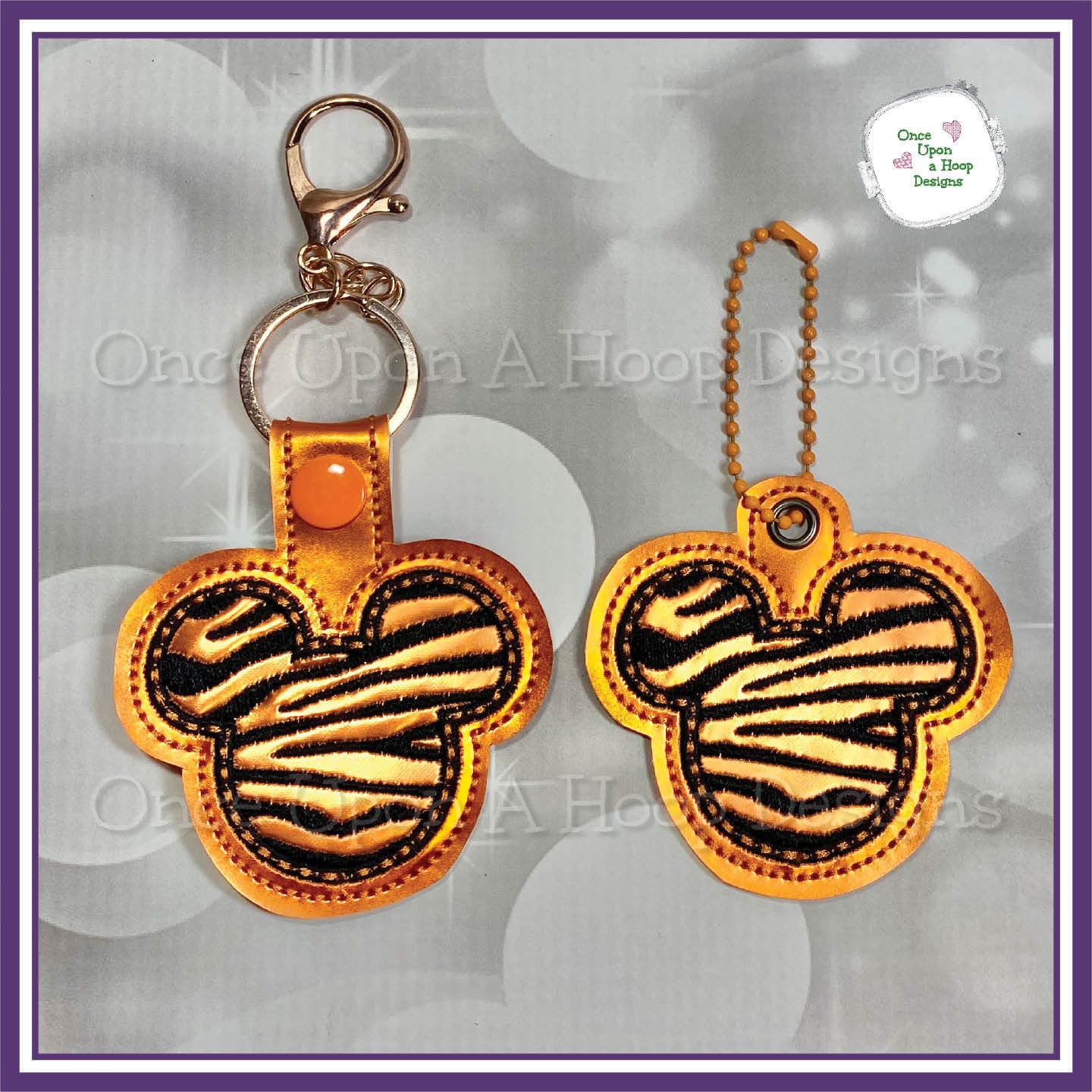 Mouse Head Tiger Stripe Key Ring Set ITH Digital Machine Embroidery ...