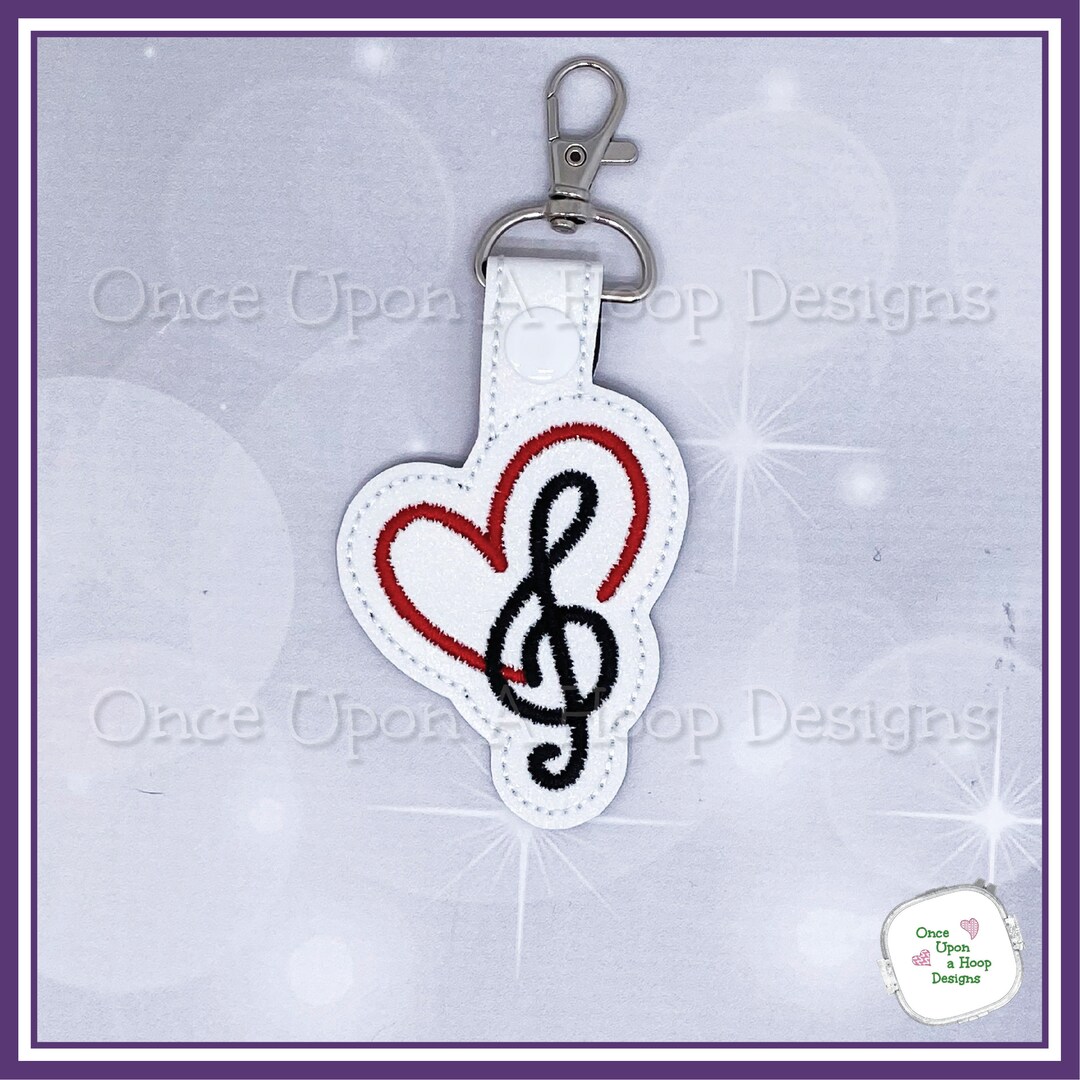 G-clef/treble Clef Heart Snap Tab ITH Digital Machine Embroidery Design ...