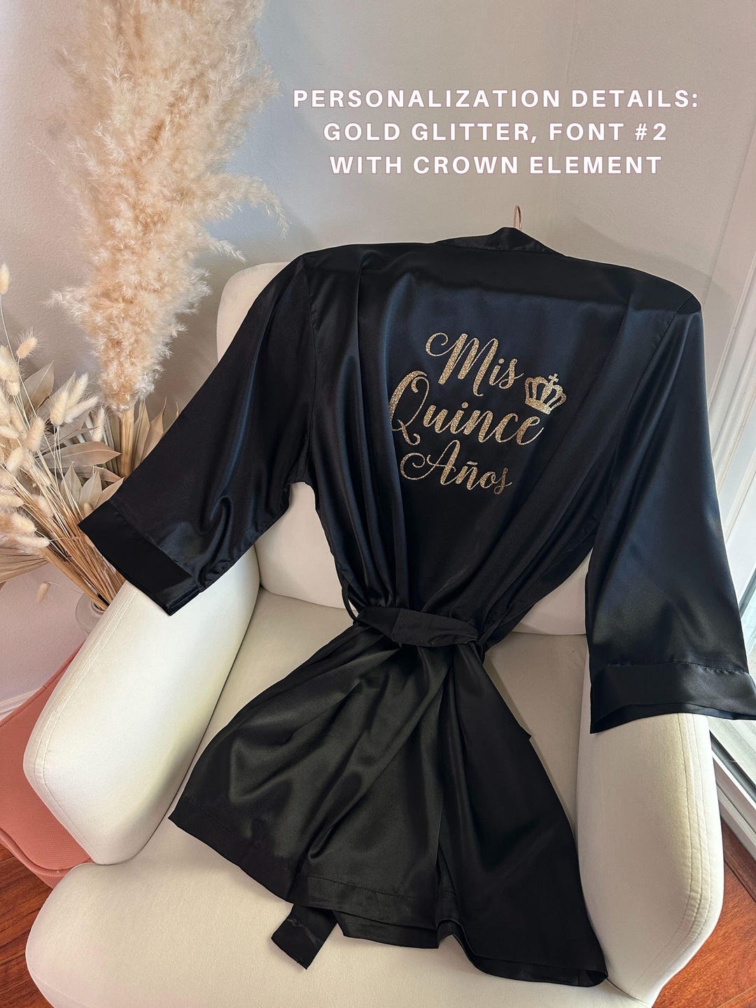 Black Quinceañera Robe, Silk Personalized Quinceañera Robe, Sweet ...