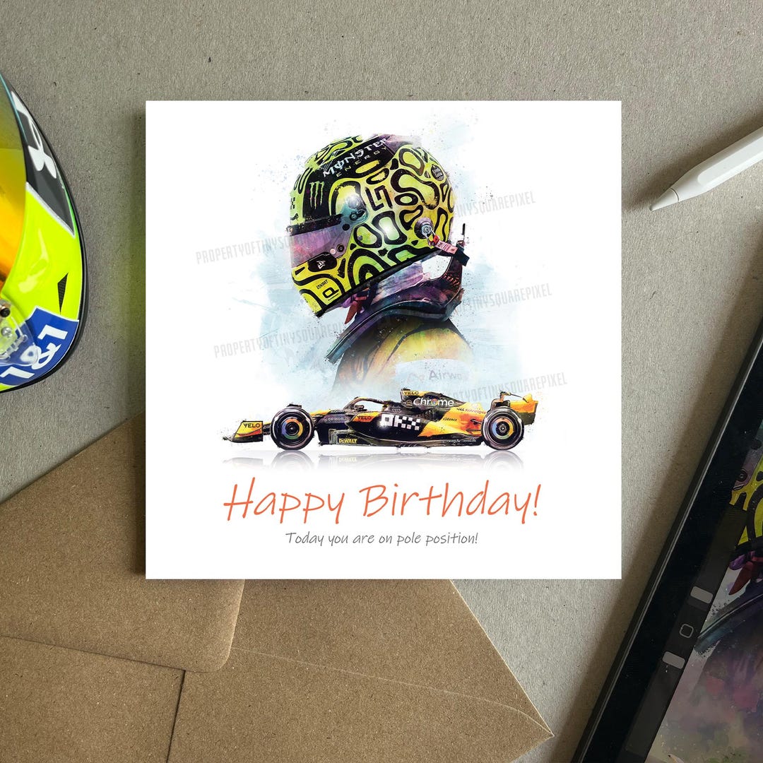Lando Norris F1 Happy Birthday Card, Illustrated Mclaren Formula 1 Team ...