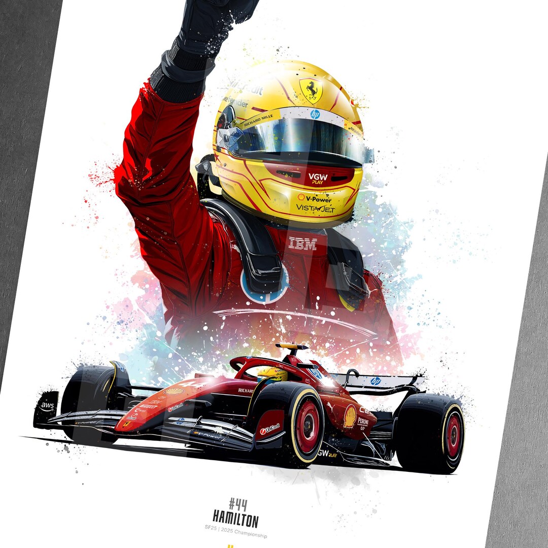 Lewis Hamilton Poster 2025 Red Ferrari Car Print Lewis Hamilton Wall ...