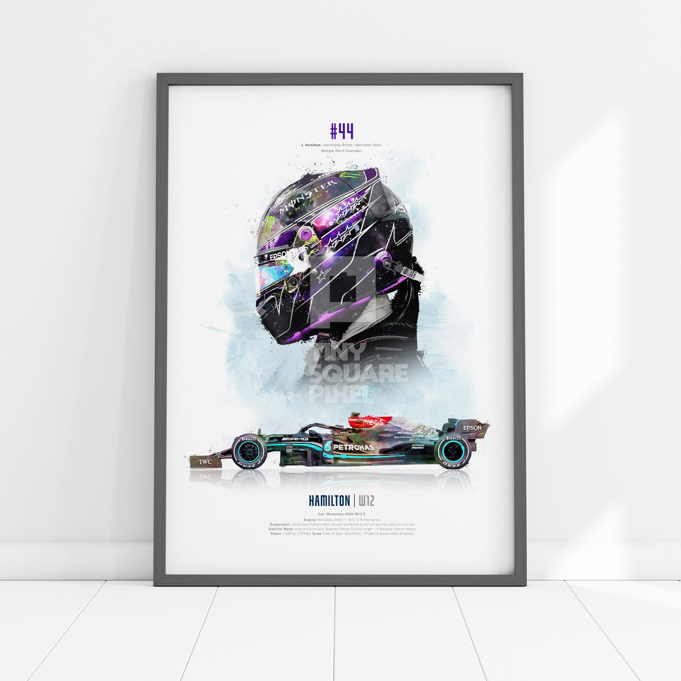 Lewis Hamilton Poster, F1 Gift, Mercedes Formula 1 Car Wall Art Print ...
